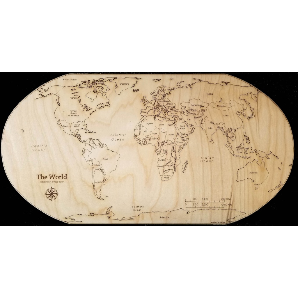World Oval Wood Map in Robinson Projection – Meridian Maps